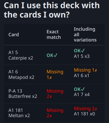 Check which cards I am missing for a deck | PTCGP Tracker
